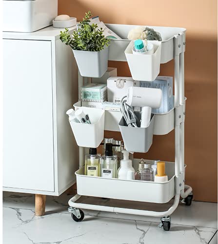 5 Piece Hanging Cup Holder,Trolley Storage Basket,Trolley Accessories,4.75x4"Hanging Pen Holder,Hanging Bucket,Plant Container,Storage Bucket,Makeup Pencil Holder White