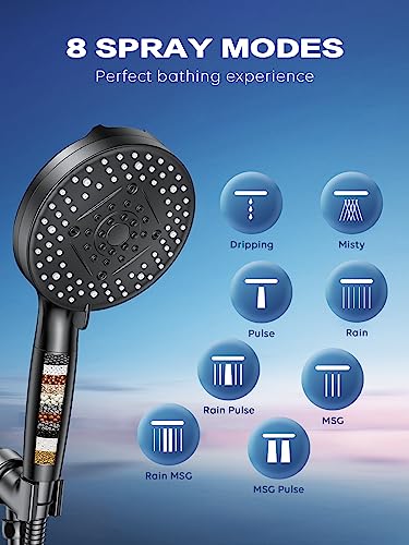 Filtered Shower Head, 5" Large, Extra Long 70" SS Hose,10-mode Detachable Shower Head Filter for Hard Water, High Pressure Handheld Shower Head for Bathroom, Anti-clog&Power Wash to Clean Tile & Pets