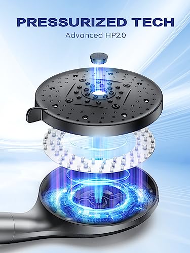 Filtered Shower Head, 5" Large, Extra Long 70" SS Hose,10-mode Detachable Shower Head Filter for Hard Water, High Pressure Handheld Shower Head for Bathroom, Anti-clog&Power Wash to Clean Tile & Pets