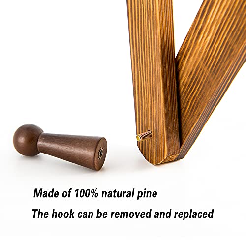 AITUFIY Expandable Coat Rack Hanger Wooden Accordion Wall Mounted Retro Wood Hat Rack 14 Pegs Hooks Hang Jacket,Coffee Mugs,Caps,Leash,Towel,Belt,Umbrella,Scarf,Bag (Carbon Brown)