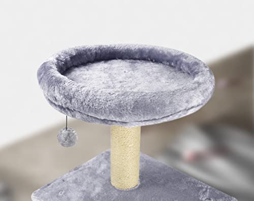 HUITREE Cat Tree with Scratching Post and Hanging Bed,Grey