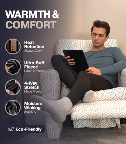 Thermajohn Mens Thermal Underwear Set Pants Long Johns Bottoms Thermal Leggings for Men Extreme Cold(Black, Charcoal, X-Large)