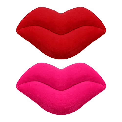 SOIMISS 2Pcs Red Lip Shape Throw Pillows 3D Lips Plush Toy Decorative Reversible Pillow Cushion for Bed Couch Office Living Room 30X17cm