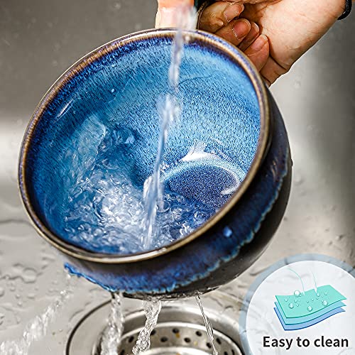KOOV Ceramic Soup Mug, Soup Bowls with Handles Microwave Safe, 24 Ounce Jumbo Mug and Cereal Mugs Set of 4, Reactive Glaze (Nebula Blue)