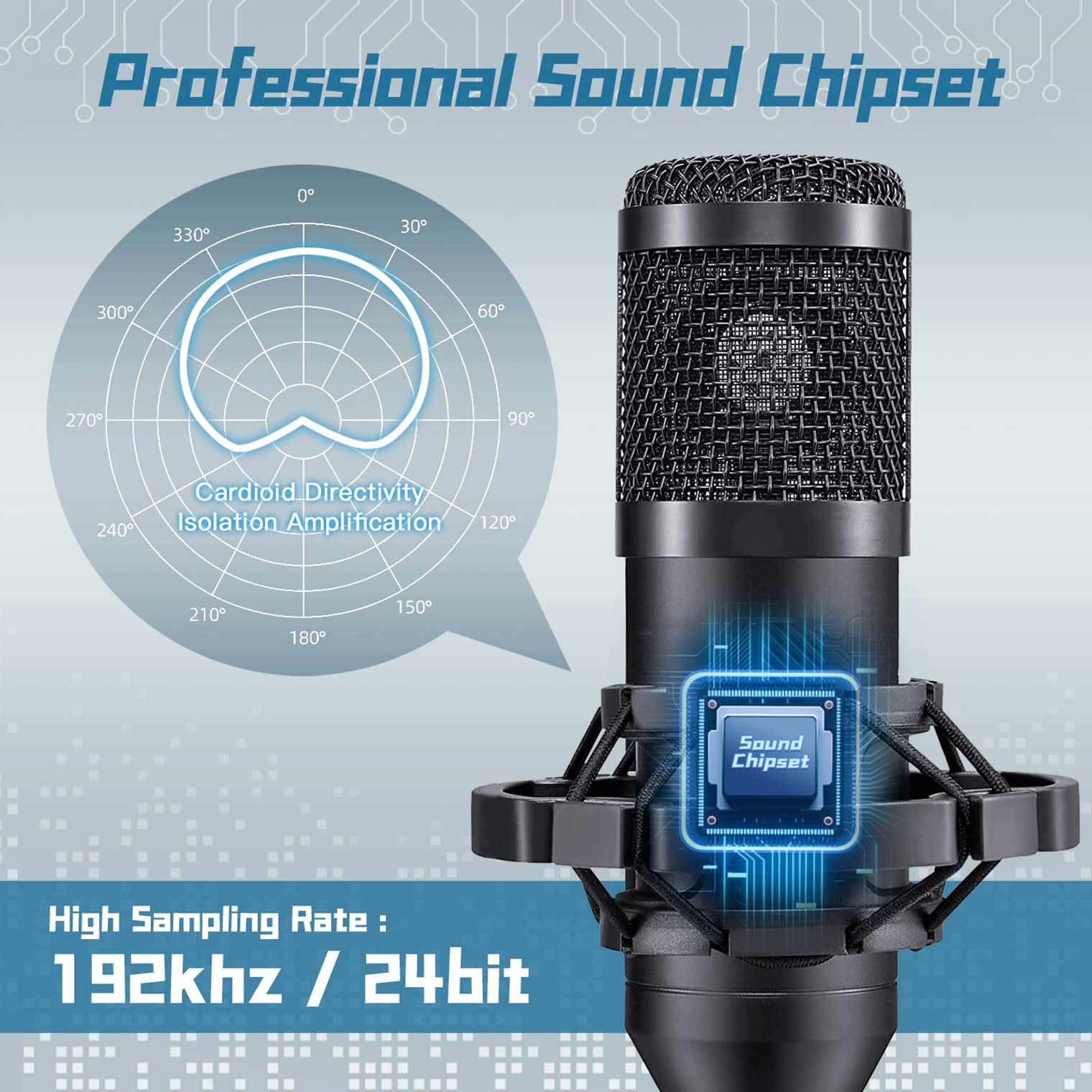 ovedisa USB Gaming Microphone PC,Professional Cardioid 192kHz/24Bit Plug & Play Mic Recording Kit with Advanced Chipset,for Streaming, Podcast, Studio and Singing, New Black, ovedisa-Newmic