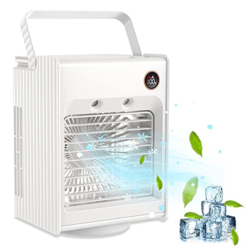 Portable Air Conditioner Fan, Personal Cooler Fan with 3 Speeds, Humidifier Sprays Misting Fan, 4000mAh Battery USB Rechargeable Mini Fan, Ultra Quite Ice Cooler Fan for Home Office Camping (White)