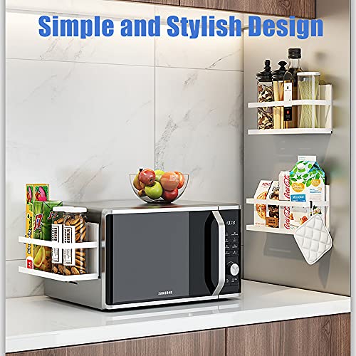 Gerguirry Magnetic Spice Racks White, Magnetic Shelves for Refrigerator Kitchen Shelf Organizers and Storage with 4 Removable Hooks Easy to Install(2 Pack