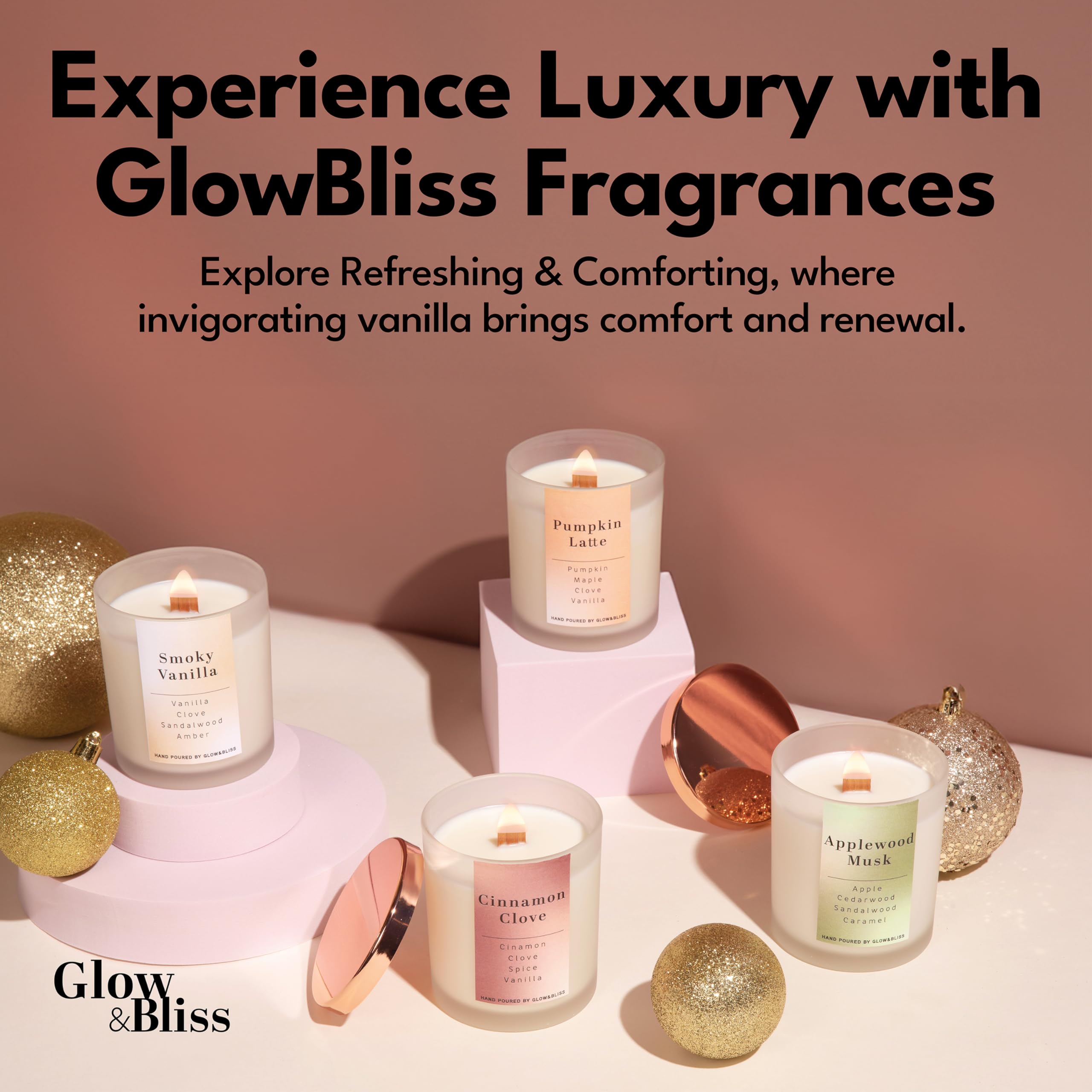 GLOW & BLISS Scented Candles - Jar Soy Candles for Home Scented, Wood Wicked Candles with 45-55 Hour Burn Time, Hand-Poured & All Natural Soy Coconut Wax - Orchid Black Berry (8 oz)