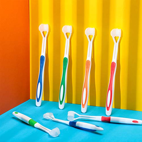Patelai 8 Pieces Autism Toothbrush for Adult Kids Teeth Care Soft Toothbrush 3 Bristle Toothbrush Manual Toothbrush Nice Angle Bristles for Deep Cleaning Each Tooth, Red, Orange, Blue, Green