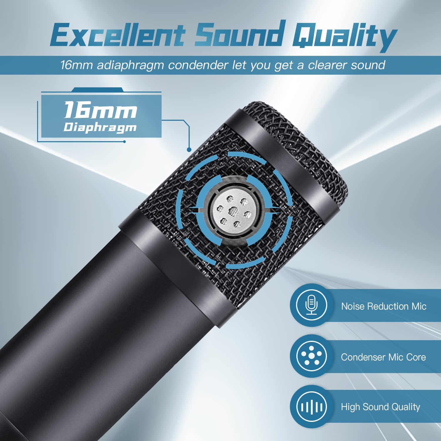 ovedisa USB Gaming Microphone PC,Professional Cardioid 192kHz/24Bit Plug & Play Mic Recording Kit with Advanced Chipset,for Streaming, Podcast, Studio and Singing, New Black, ovedisa-Newmic