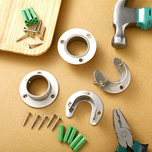 Ferraycle Closet Pole Sockets Stainless Steel Closet Pole Socket Supports for Round Shaped Flange Rod Holder Set with Screws, 32 mm/ 1.26 Inch (4 Pieces)