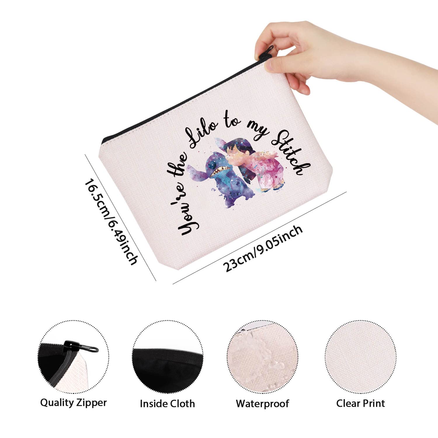 TSOTMO Hawaiian Trip Inspired Gift Funny Cartoon Makeup Bag Cartoon Love Gift For friend (to my Stitch)