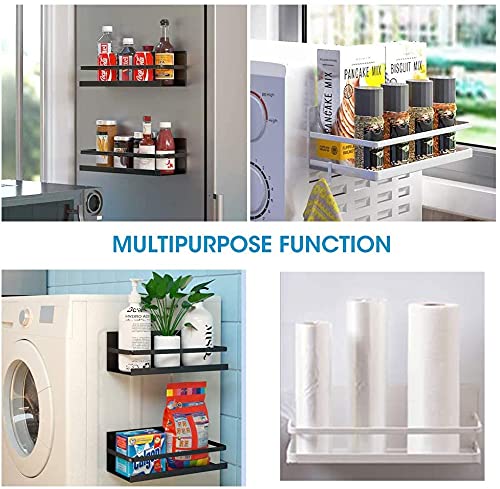 Gerguirry Magnetic Spice Racks White, Magnetic Shelves for Refrigerator Kitchen Shelf Organizers and Storage with 4 Removable Hooks Easy to Install(2 Pack