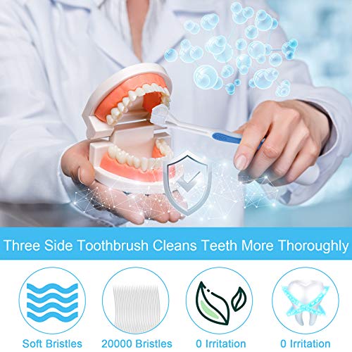 Patelai 8 Pieces Autism Toothbrush for Adult Kids Teeth Care Soft Toothbrush 3 Bristle Toothbrush Manual Toothbrush Nice Angle Bristles for Deep Cleaning Each Tooth, Red, Orange, Blue, Green