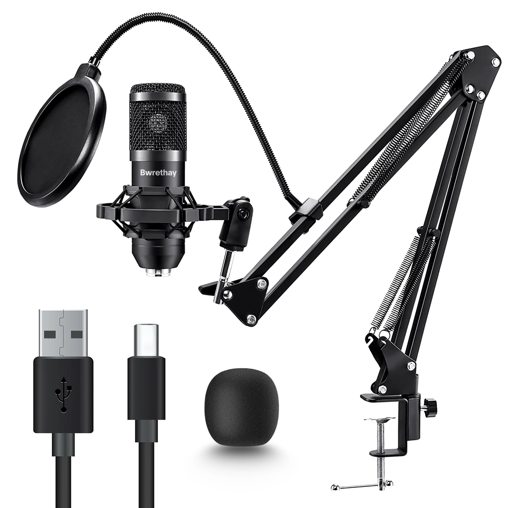 ovedisa USB Gaming Microphone PC,Professional Cardioid 192kHz/24Bit Plug & Play Mic Recording Kit with Advanced Chipset,for Streaming, Podcast, Studio and Singing, New Black, ovedisa-Newmic