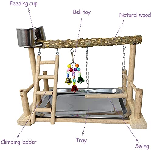 PINVNBY Bird Playground Birdcage Playstand Pet Bird Perch Platform Stand Parrot Play Gym Parakeet Cage Decor Budgie Perch Stand with Feeder Seed Cups Ladder Chew Toys for Small Animals Parrot Parakeet