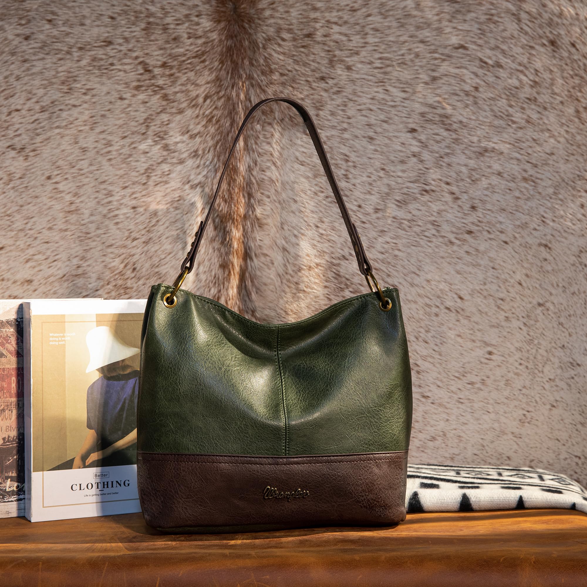Wrangler Hobo Purses for Women Vegan Leather Shoulder Medium Purses and Handbags Dark Green Bag WG20-918DGN