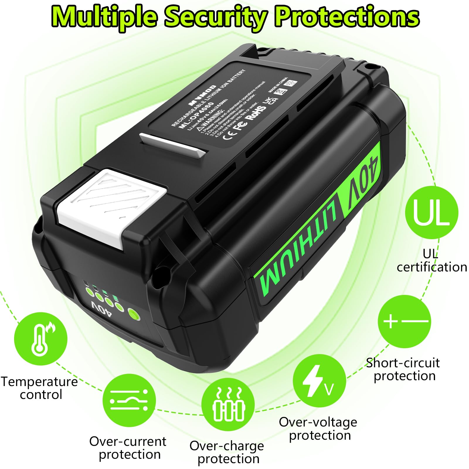 MVMOD 40V 6500mAh Replacement Battery for Ryobi, 40 Volt Battery for Ryobi 40V Power Tools OP4040 OP4026 OP4015 OP4030 OP4050 OP4060A RY40200 RY40403 RY40204 Lithium ion Battery for Ryobi