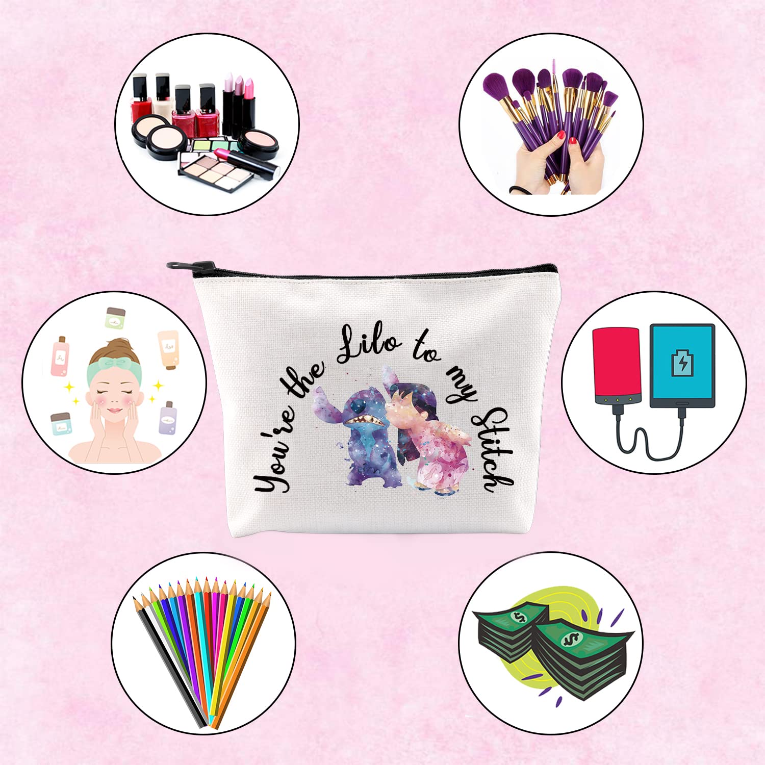 TSOTMO Hawaiian Trip Inspired Gift Funny Cartoon Makeup Bag Cartoon Love Gift For friend (to my Stitch)