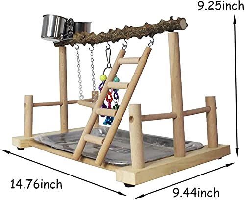 PINVNBY Bird Playground Birdcage Playstand Pet Bird Perch Platform Stand Parrot Play Gym Parakeet Cage Decor Budgie Perch Stand with Feeder Seed Cups Ladder Chew Toys for Small Animals Parrot Parakeet