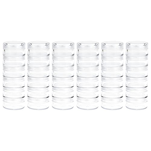 6 Sets 6 Layer Stackable Plastic Containers, Fengek 10G/10ML Clear Cosmetic Storage Box Round Organizer Jars for Beads, Buttons, Small Jewelry Findings