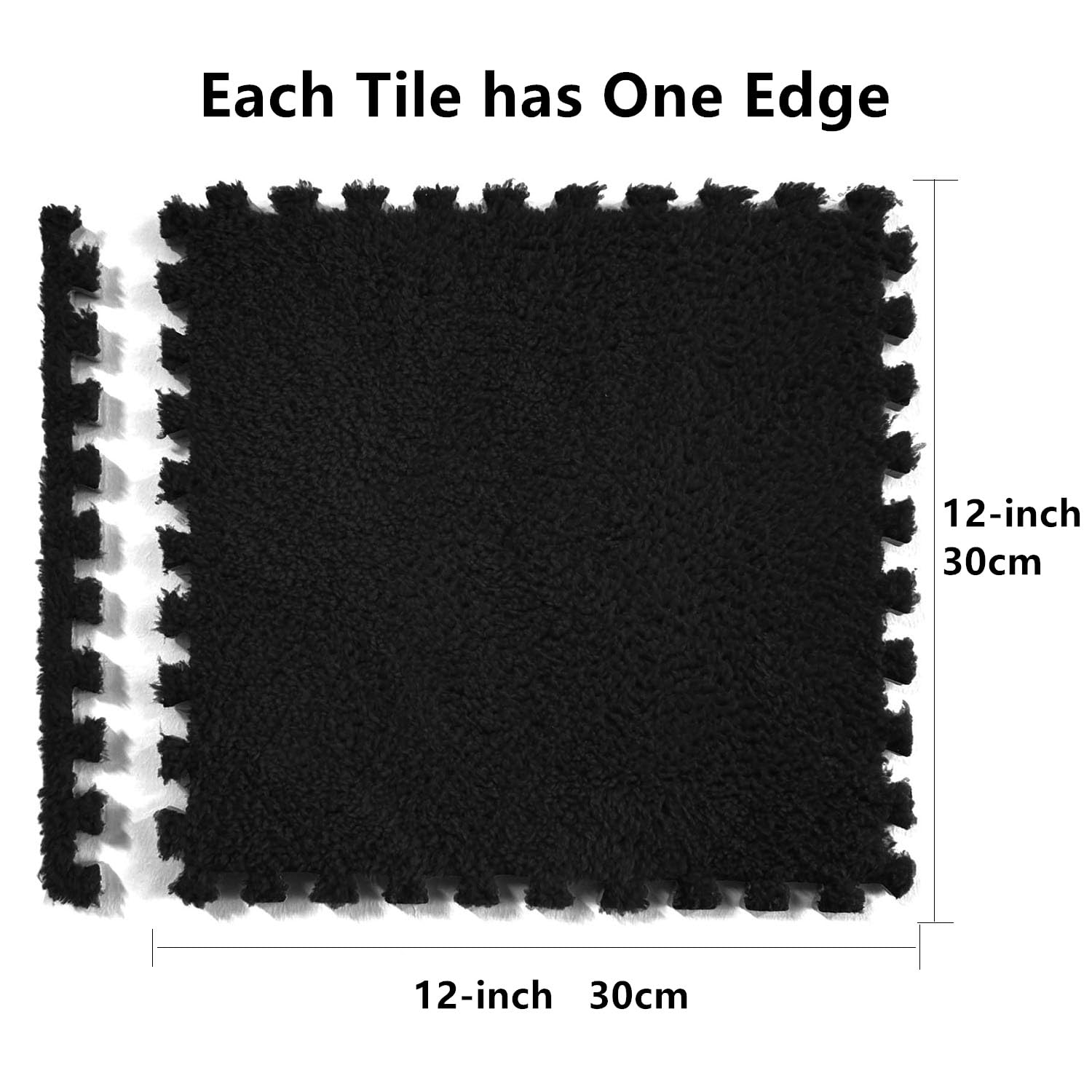 12 Pcs Shaggy Interlocking Foam Carpet Tiles - 12" x 12", 12 Sq,Ft Kids Carpet Squares Protective Floor Mats Crawling Exercise Area Rugs for Children Room, Home or Classroom Use, Black