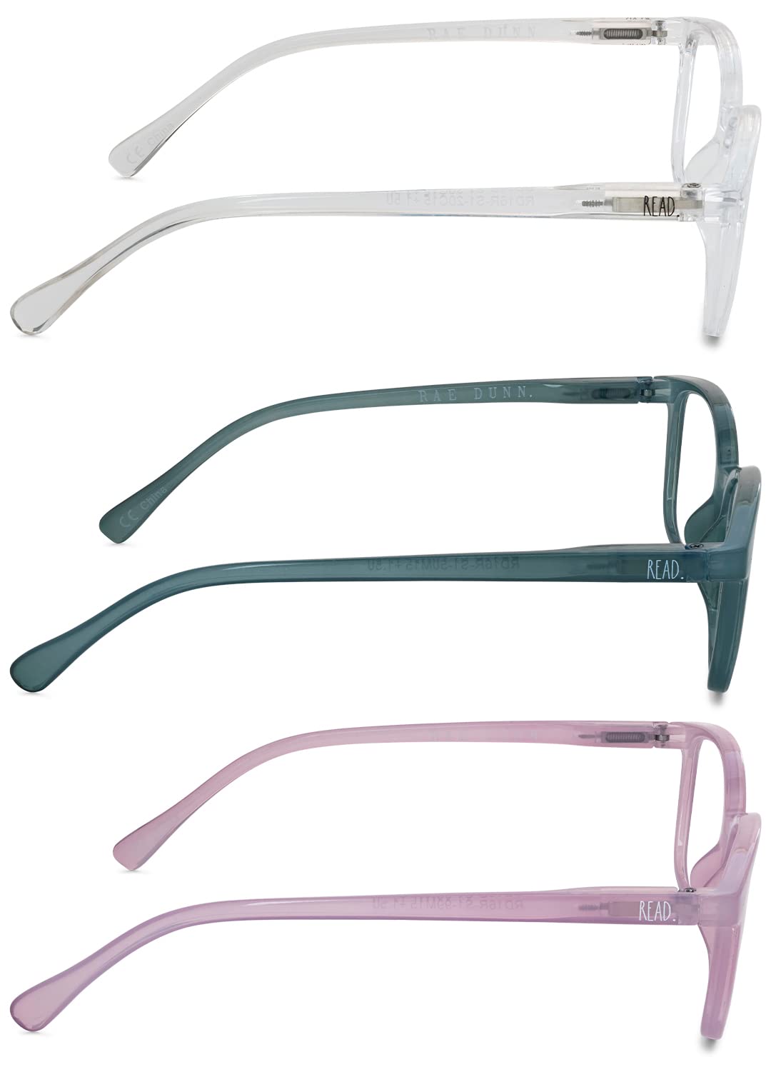 Rae Dunn "NALA Premium Reading Glasses - 3 Pack w/READ MORE Signature Font Hard Case (Milky Lavender/Milky Greyish Blue/Crystal Clear, 2.0, multiplier_x)