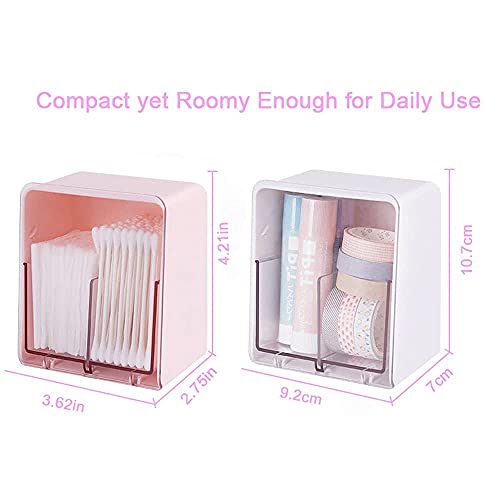 Hikinlichi Cotton Swab Ball Organizer Q-Tips Container Cotton Pads Holder Cosmetic Makeup Pads Dispenser Box 2 Sections with Clear Lid for Bathroom Washroom Countertop Home Office Desktop Storage