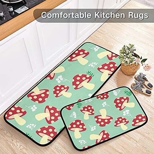 Apular Mushroom Red Kitchen Mat Set of 2 Kitchen Rug Set Non Slip Cushioned Heavy Duty Memory Foam Kitchen Runner Rugs and Mats Comfort Standing Mat for Office Desk Sink Laundry Home Decor