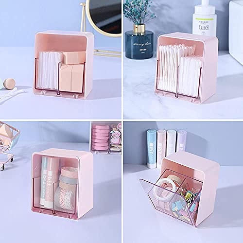Hikinlichi Cotton Swab Ball Organizer Q-Tips Container Cotton Pads Holder Cosmetic Makeup Pads Dispenser Box 2 Sections with Clear Lid for Bathroom Washroom Countertop Home Office Desktop Storage
