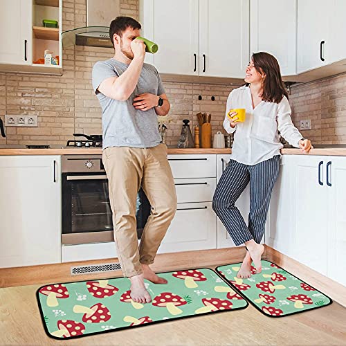 Apular Mushroom Red Kitchen Mat Set of 2 Kitchen Rug Set Non Slip Cushioned Heavy Duty Memory Foam Kitchen Runner Rugs and Mats Comfort Standing Mat for Office Desk Sink Laundry Home Decor