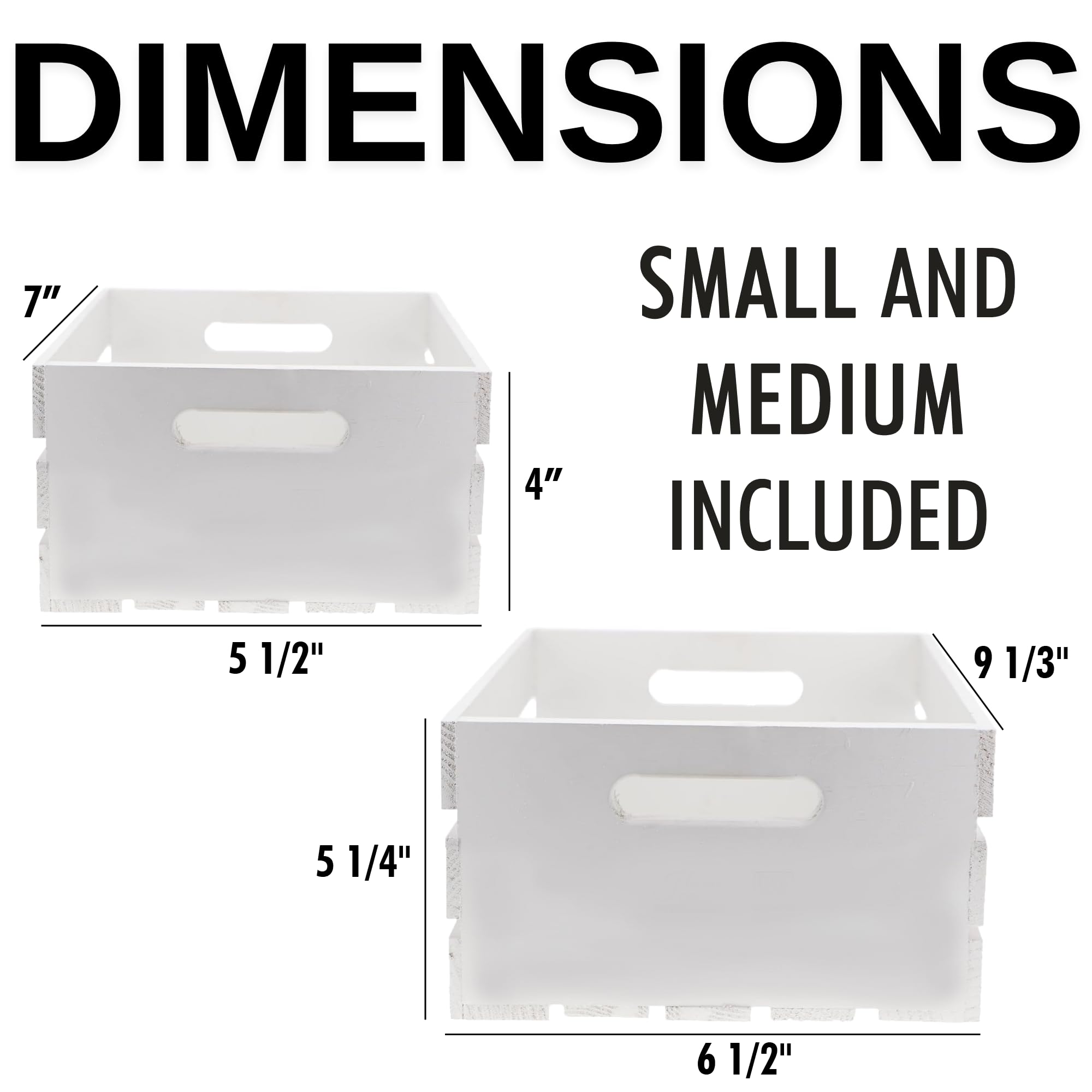 Hampton Art Nested Wooden Crates 2 Pack, Wood Crate White Finish, Wood crates for Display, Wood crates for Storage, Wooden crates White, Pine, 7" x 5 1/2"x 4" and 9 1/3" x 6 1/2" x 5 1/4"