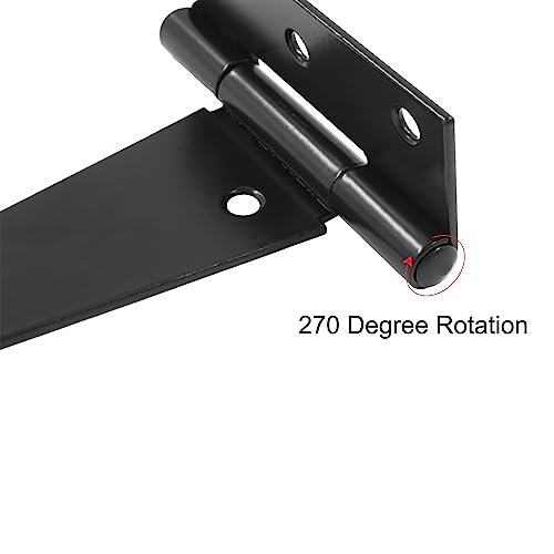 Hordion 2Pcs Heavy Duty T Strap Hinges, 8 Inch Gate Hinges, Matte Black Barn Door Hinges, Iron Tee Hinge Shed Door Hinges Rustproof, Outdoor Hinges for Wooden Fences, Farmhouse, Yard (with Screws)