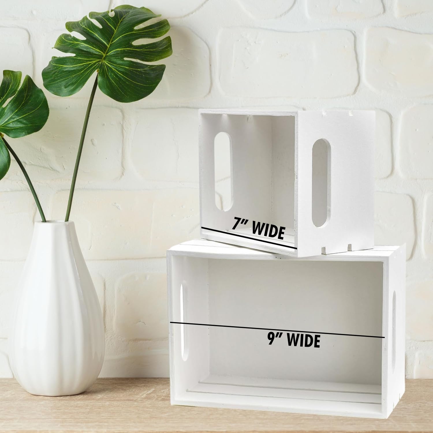 Hampton Art Nested Wooden Crates 2 Pack, Wood Crate White Finish, Wood crates for Display, Wood crates for Storage, Wooden crates White, Pine, 7" x 5 1/2"x 4" and 9 1/3" x 6 1/2" x 5 1/4"
