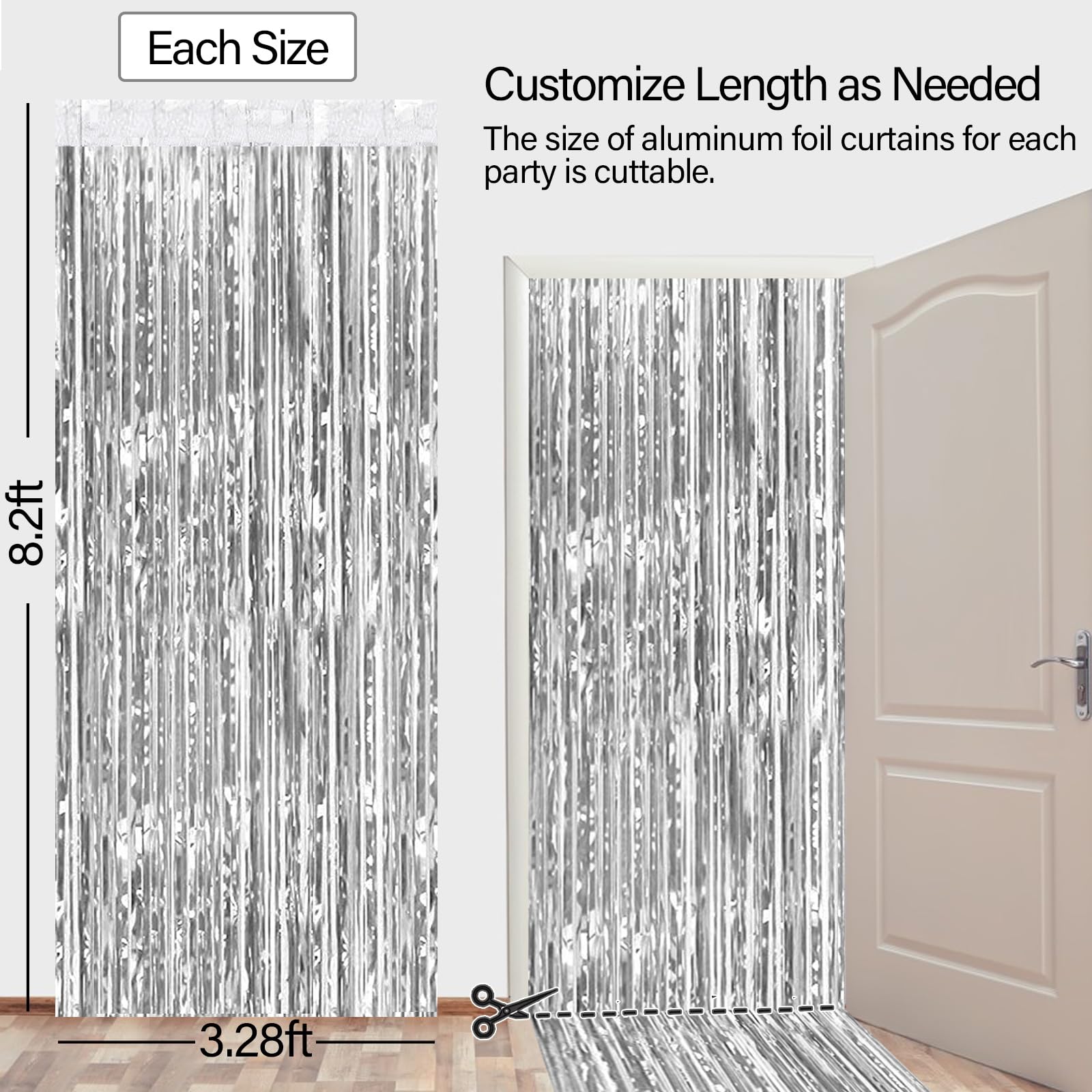 Silver Foil Fringe Backdrop Curtains, 2 Pack of 3.28 ft x 8.28 ft Metallic Tinsel Foil Fringe Streamer Photo Booth Props Backdrop for New Year Christmas Birthday Wedding Party Decorations