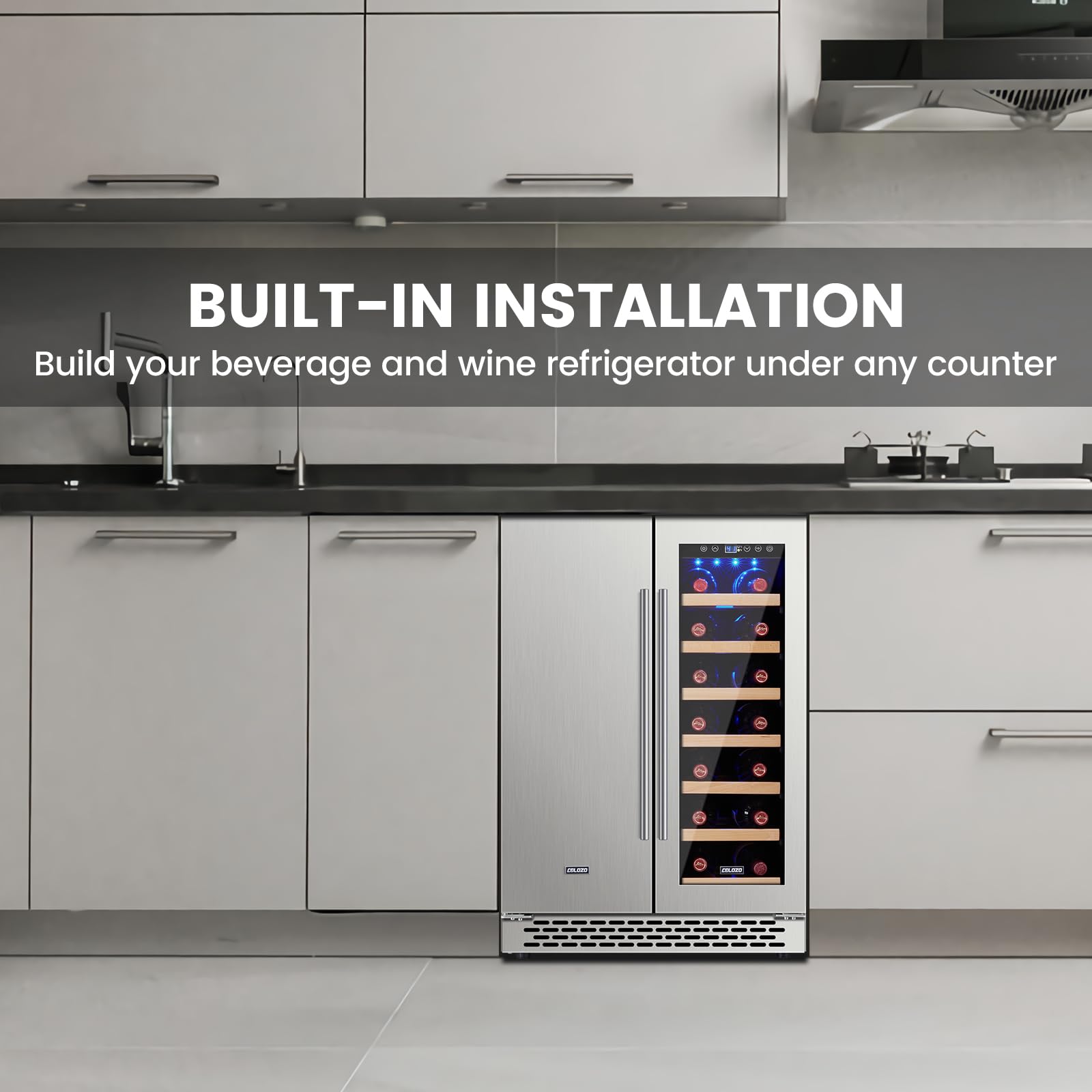 Wine Cooler Beverage Refrigerator, 24” Wine Fridge with Dual-Zone Digital Temperature Control, Glass Front Doors and Interior Lighting Holds 20 Bottles and 88 Cans on Removable Shelves