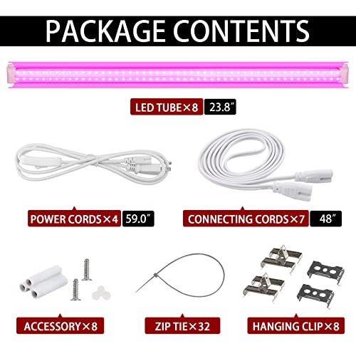 (8-Pack) LED Grow Light, T8 Grow Lights 2FT, 192W(8×24W) High Intensity Full Spectrum Indoor Grow Lights with High PPFD Value, Grow Lights for Indoor Plants, Seed Starting, Succulent, Vegetables