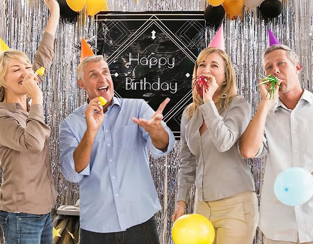 Silver Foil Fringe Backdrop Curtains, 2 Pack of 3.28 ft x 8.28 ft Metallic Tinsel Foil Fringe Streamer Photo Booth Props Backdrop for New Year Christmas Birthday Wedding Party Decorations