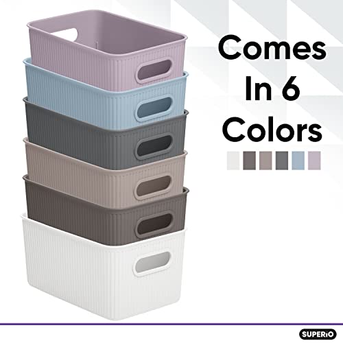 Superio Decorative Plastic Lidded Home Storage Bins Organizer Baskets, Medium White (1 Pack - 5 Liter) Stackable Container Box, for Organizing Closet Shelves Drawer Shelf - Ribbed Collection