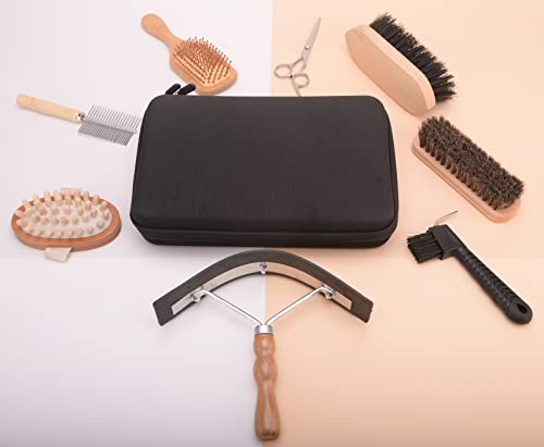 Horse Grooming Kit (10-Piece) with Tote,Horse Cleaning Tool Set with Assorted Hair and Curry Comb, Hoof Pick Sweat Scraper,Grooming Scissors,Portable Black Storage Bag,Riding Equipment for Beginners