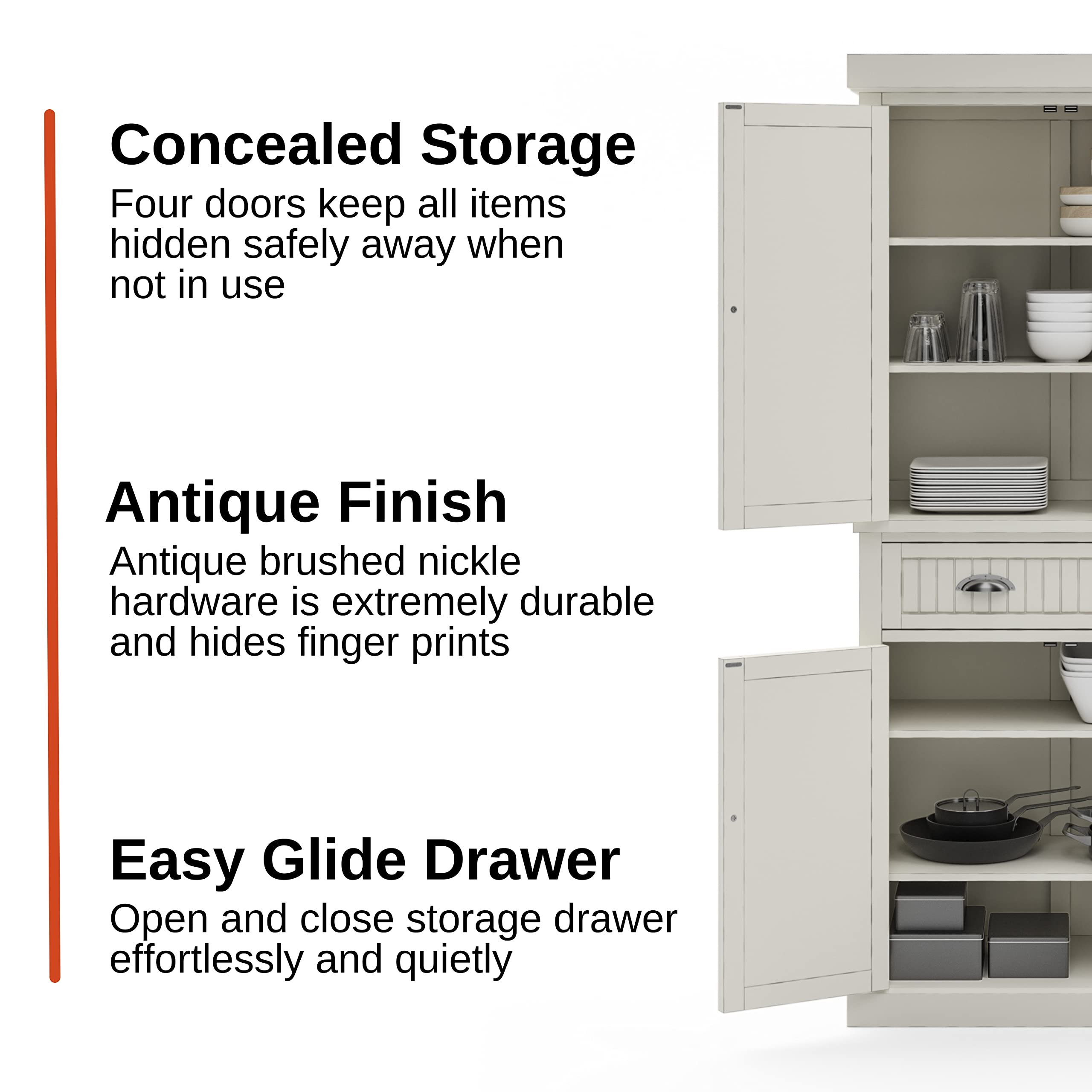 homestyles Nantucket Off-White Kitchen Island and Homestyles Nantucket Pantry, 30", Off White