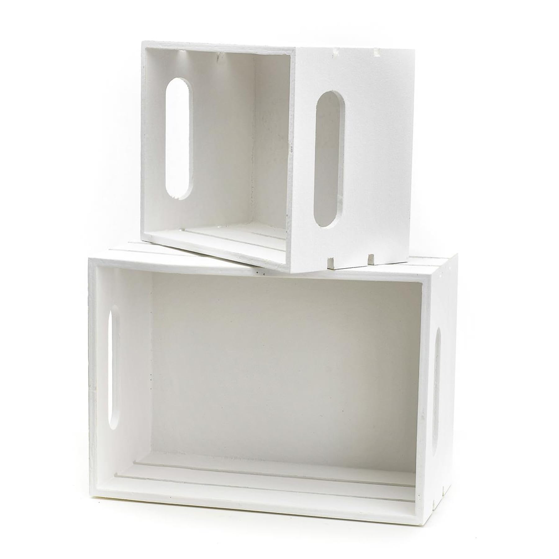 Hampton Art Nested Wooden Crates 2 Pack, Wood Crate White Finish, Wood crates for Display, Wood crates for Storage, Wooden crates White, Pine, 7" x 5 1/2"x 4" and 9 1/3" x 6 1/2" x 5 1/4"