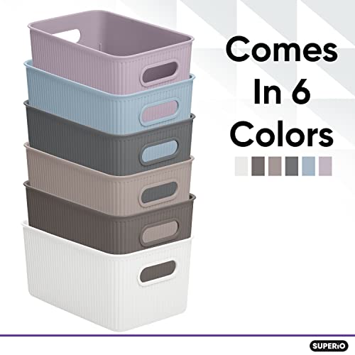 Superio Decorative Plastic Lidded Home Storage Bins Organizer Baskets, Medium Grey (1 Pack - 5 Liter) Stackable Container Box, for Organizing Closet Shelves Drawer Shelf - Ribbed Collection