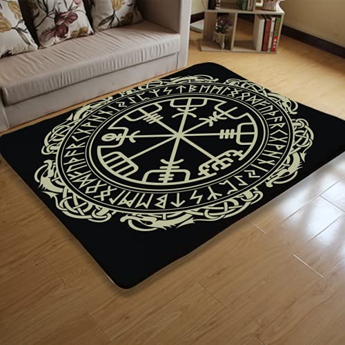 WHXM Area Rug 39x60in Magic Runic Compass Vegvisir in The Circle of Nordic Runes and Dragons Soft Flannel Microfiber Bathroom Carpet Non-Slip Floor Mat Bathtub Accessories LJN, White 0