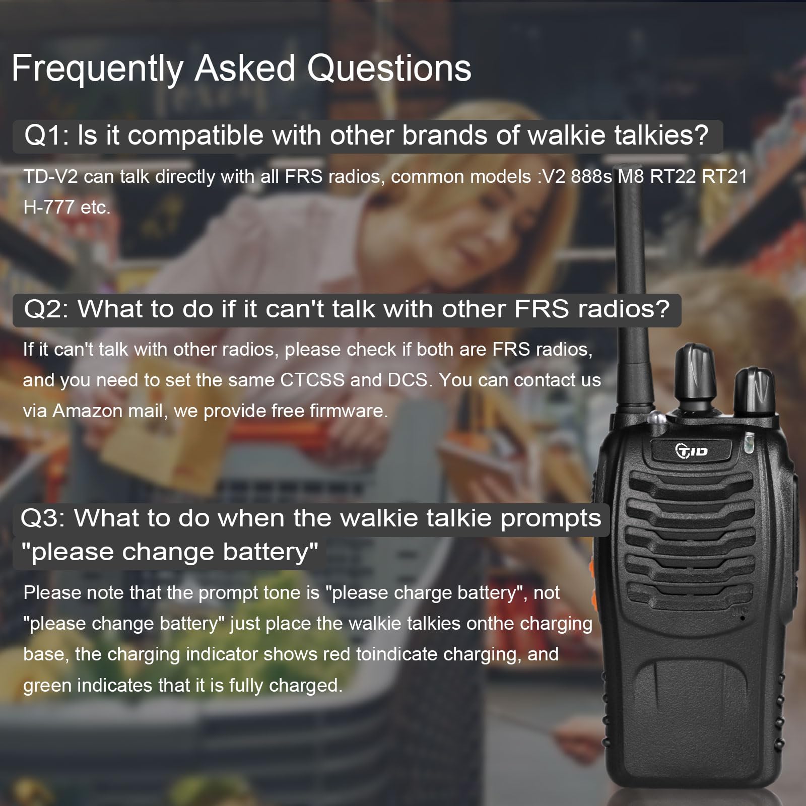 TIDRADIO TD-V2 Walkie Talkies for Adults Long Range, Frequency Copy, Rechargeable Two Way Radio Earpiece with MIC,16 Channels Handheld Walkie-Walkie for Kids(2 Pack, Black)