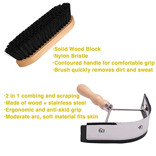 Horse Grooming Kit (10-Piece) with Tote,Horse Cleaning Tool Set with Assorted Hair and Curry Comb, Hoof Pick Sweat Scraper,Grooming Scissors,Portable Black Storage Bag,Riding Equipment for Beginners