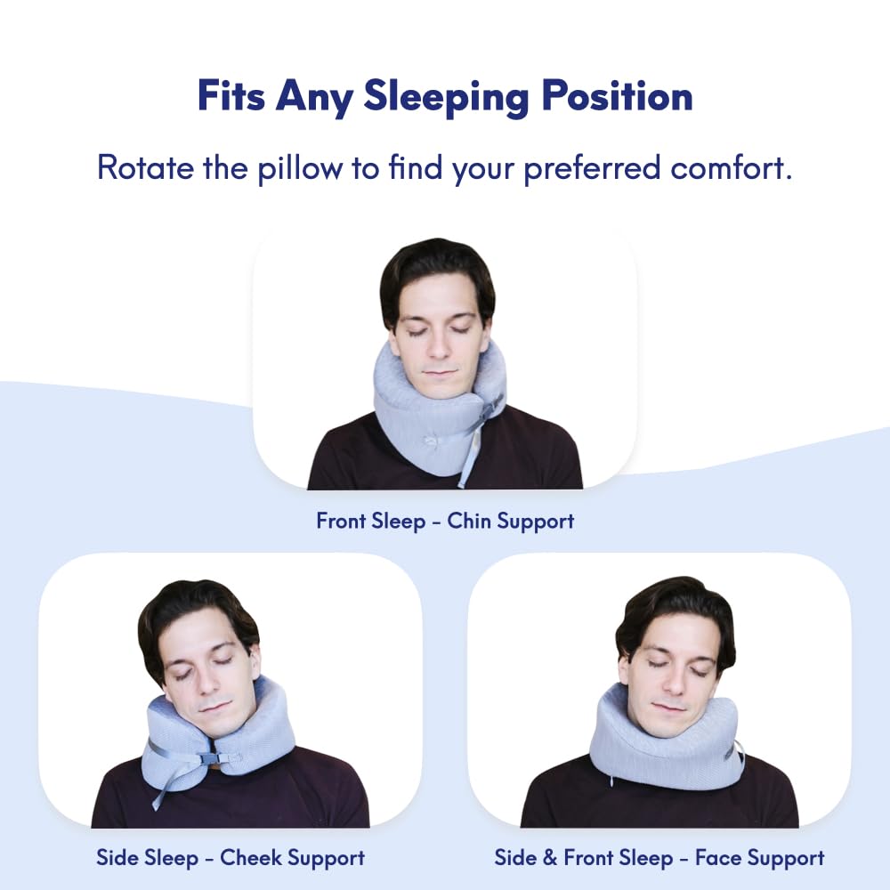 C CUSHION LAB Extra Support Travel Pillow, Award-Winning Patented Ergonomic Design for Chin & Neck Support Memory Foam Neck Pillow, Compact Airplane Pillow for Traveling, Flight, Car (Black, Large)