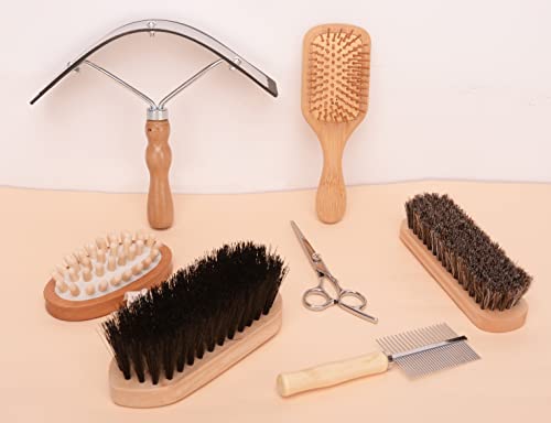 Horse Grooming Kit (10-Piece) with Tote,Horse Cleaning Tool Set with Assorted Hair and Curry Comb, Hoof Pick Sweat Scraper,Grooming Scissors,Portable Black Storage Bag,Riding Equipment for Beginners