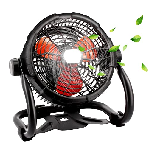 RUNTOP Rechargeable Fan Outdoor Floor Fan, Portable High Velocity Fan with Led Light, USB Type C Port, 3 Speeds, Cordless Industrial Fan with Metal Blade for Garage/Patios/Gym/Camping