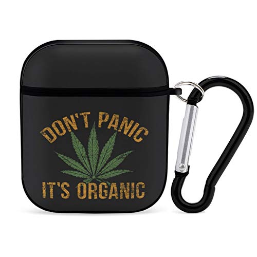 Don't Panic It's Organic Weed Airpods Case Cover for Apple AirPods 2&1 Cute Airpod Case for Boys Girls Silicone Protective Skin Airpods Accessories with Keychain